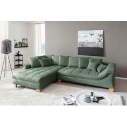 Ecksofa MR. COUCH, B:339cm H:93cm T:222cmmiami 12 grün, 90% Polyester / 10% Nylon, Wohnzimmer, Sofas, "Bologna, L-Form, mit Holzfüßen", wahlweise mit
