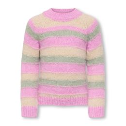Strickpullover KIDS Only "KOGKALLIN L/S O-NECK CP KNT", Jungen, Gr. 122/128, weiß (sea pink stripes:desert sage, weißcap gray), Strick, Obermaterial: 80% Polyacryl, 20% Polyester, gestreift, regular fit, Rundhals, Pullover