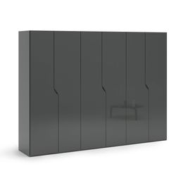 Kleiderschrank Inosign "AMETISTA, Drehtürenschrank, designgeformten Fronten", anthrazit hochglanz, B:300cm H:223cm T:62,2cm, Holzwerkstoff, Schränke, Made in Italy, hochglanz lackiert, Basisausführung, Zubehör extra