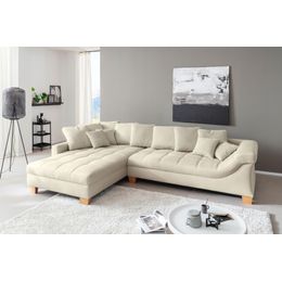Ecksofa MR. COUCH, B:339cm H:93cm T:222cmmiami 4 cream, 90% Polyester / 10% Nylon, Wohnzimmer, Sofas, "Bologna, L-Form, mit Holzfüßen", wahlweise mit