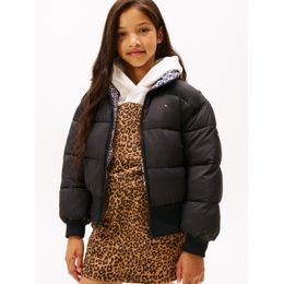 Wendejacke Tommy Hilfiger "REVERSIBLE STRIPE PUFFER BOMBER", M&auml;dchen, Gr. 6 (116), schwarz (schwarz aop), Web, Obermaterial: 100% Polyester, animal-print, unifarben, regular fit normal, Rundhals, eingesetzt Rippb&uuml;ndchen, Jacken, Kinder bis 16 Jahre