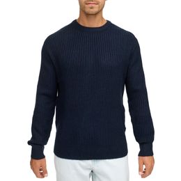 Rundhalspullover INDICODE "INBertram O-neck", Damen, Gr. M, navy, Strick, Obermaterial: 58% Polyacryl, 32% Polyester, 7% Wolle, 3% Elasthan, unifarben, regular fit h&uuml;ftlang, Rundhals, Pullover Rundhalspullover