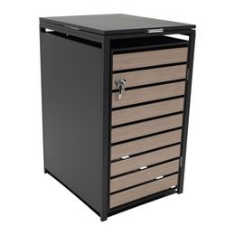 DEGAMO Mülltonnenbox 68x80x116cm für Tonnen 120 und 240 Liter, Stahl anthrazit mit Türen Holzoptik