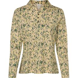 CRÉATION L Damen Langarm-Poloshirt mit Knopfleiste elfenbein-zitrone-bedruckt Größe 36