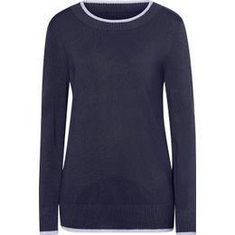 Heine Damen Feinstrickpullover mit Kontrastblende marine Größe 50