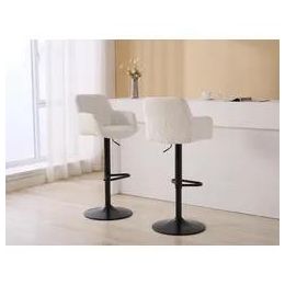 Barhocker 2er-Set - Bouclé-Stoff & schwarzes Metall - Höhenverstellbar - Weiß - PEGA von Pascal MORABITO