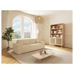 Sofa 4-Sitzer mit Matratze - Cord - Cremefarben - Liegefläche 160 cm - Matratze 13 cm mit Memory Schaum - AMELIA