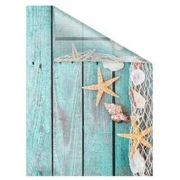 Fensterfolie LICHTBLICK ORIGINAL "Bretter Beach" Gr. 4, blau (petrol), B:100cm L:130cm, PVC, Fensterfolien, selbstklebend, Sichtschutz