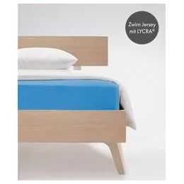 Spannbettlaken Fleuresse "Comfort", blau (mittelblau), B:140-160cm L:200-220cm, Jersey-Elasthan, Obermaterial: 96% Baumwolle, 4% Elasthan (LYCRA), Laken, Spannbettlaken, langlebig & bügelfrei,Perfekte Passform durch POWER-STRETCH