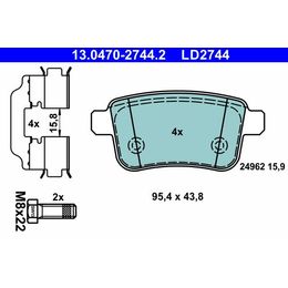 ATE Bremsbelagsatz, Scheibenbremse hinten rechts links mit Zubehör für RENAULT MERCEDES-BENZ 440604876R A4154210400 440606267R 13.0470-2744.2