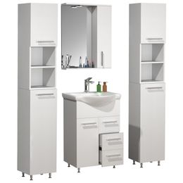 Vcm 5-tlg. Waschplatz Waschtisch Unterschrank 55 cm Badm&ouml;bel Set mit Waschbecken, 2x Hochschrank, Spiegelschrank praktische Schubladen und Dreht&uuml;ren Komplettset Lisalo L
