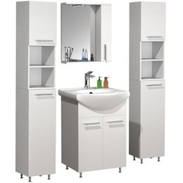 Vcm 5-tlg. Waschplatz Waschtisch Unterschrank 55 cm Badm&ouml;bel Set mit Waschbecken Spiegeschrank Hochschrank praktische Dreht&uuml;ren Komplettset Lisalo M