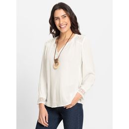 WITT Damen Crinklebluse mit Spitzendetails, ecru, Größe 36