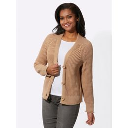 WITT Damen Strickjacke in Grobstrick-Muster, camel, Gr&ouml;&szlig;e 50