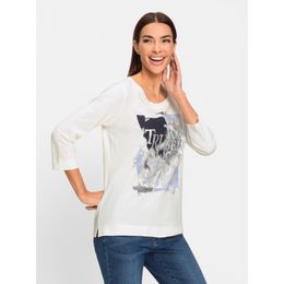 Heine Witt Damen 3/4-Arm-Shirt mit Schrift-Druck, ecru, Größe 34