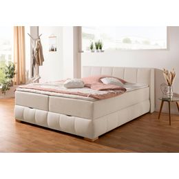 Boxbett Home Affaire "Chelles", beige (beige, natur), B:187cm L:225cm, Komplettbetten, inkl. Topper und Bettkasten