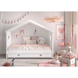 Hausbett Vipack "Amori, inkl. Dach, Rückseitig offen, mit Rolllattenrost", weiß, B:98,7cm H:213cm L:209cm, Bettgestell Massivholz;Dachaufbau MDF, Betten, wahlweise, mit oder ohne Schublade und Absturzschutz, weiß lackiert
