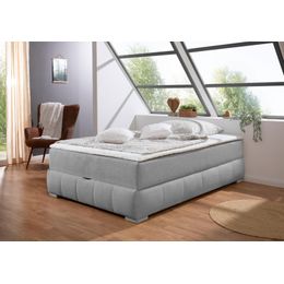 Boxbett OTTO HOME "Wehma", grau, B:144cm L:204cm, Komplettbetten, ohne Kopfteil, inklusive Topper und Bettkasten