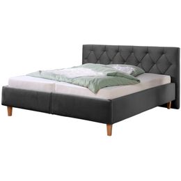 Polsterbett Home Affaire "Sunley 100", grau (schiefer), B:183cm L:210cm, Struktur (100% Polyester);Strukturstoff (100% Polyester), Betten, Kreuzsteppung, Kopfteilhöhe 102 cm, ohne oder mit Matratze/Lattenrost