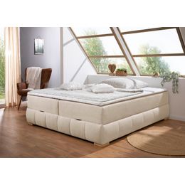 Boxbett OTTO HOME "Wehma", beige, B:164cm L:204cm, Komplettbetten, ohne Kopfteil, inklusive Topper und Bettkasten