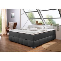 Boxbett OTTO HOME "Wehma", grau (anthrazit), B:184cm L:204cm, Komplettbetten, ohne Kopfteil, inklusive Topper und Bettkasten