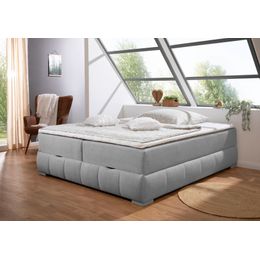 Boxbett OTTO HOME "Wehma", grau, B:184cm L:204cm, Komplettbetten, ohne Kopfteil, inklusive Topper und Bettkasten