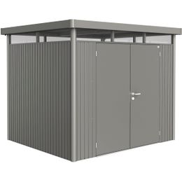 Gerätehaus BioHort "HIGHLINE Gr. H3, verschiedene Farben", grau (quarzgrau, metallic), Stahl, Gerätehäuser, stylisches Metall-Gartenhaus mit Flachdach