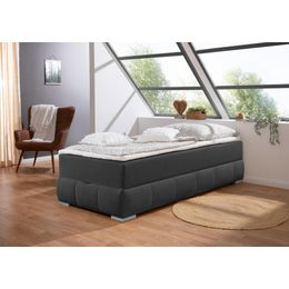 Boxbett OTTO HOME "Wehma", grau (anthrazit), B:104cm L:204cm, Komplettbetten, ohne Kopfteil, inklusive Topper und Bettkasten