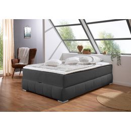 Boxbett OTTO HOME "Wehma", grau (anthrazit), B:144cm L:204cm, Komplettbetten, ohne Kopfteil, inklusive Topper und Bettkasten