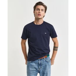 T-Shirt Gant "SLIM SHIELD SS T-SHIRT", Herren, Gr. 4XL, blau (evening blau), Jersey, Obermaterial: 100% Baumwolle, unifarben, slim fit hüftlang, Rundhals, abgesteppte Kante, Shirts, mit Logostickerei auf der Brust