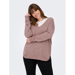 V-Ausschnitt-Pullover Only CARMAKOMA "CARMARGARETA LS PULLOVER KNT NOOS", Damen, Gr. L, rosa (rose braun detail:melange), Strick, Obermaterial: 50% Viskose, 27% Nylon, 23% Polyester, meliert, normal normal, V-Ausschnitt, Rippstrickbündchen, Pullover