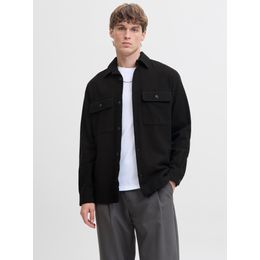 Jack & Jones Langarmhemd JACK & JONES "JPRRAYLE MELANGE SOLID L/S OVERSHIRT SN", Herren, Gr. S, N-Gr, schwarz (schwarz beauty), Web, Obermaterial: 100% Baumwolle, unifarben, regular fit, Hemden
