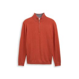 Tom Tailor Herren Troyer Strickpullover mit Kaschmir-Anteil, orange, Meliert, Gr. XXL