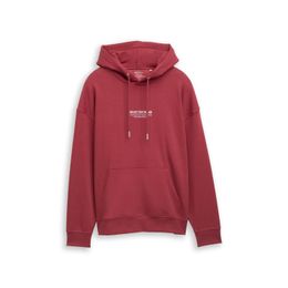 Tom Tailor Denim Herren Relaxed Hoodie Sweatshirt mit Logo-Print, rot, Uni, Gr. XL