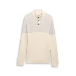 Tom Tailor Herren Troyer Strickpullover mit Knopfleiste, grau, Meliert, Gr. M