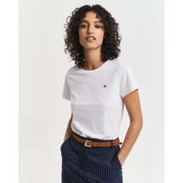T-Shirt Gant "REG SHIELD KA T-SHIRT", Damen, Gr. M, wei&szlig;, Jersey, Obermaterial: 100% Baumwolle, unifarben, normal h&uuml;ftlang, Rundhals, abgesteppt, Shirts T-Shirt, mit einer kleinen aufgestickten Wappen-Grafik auf der Brust
