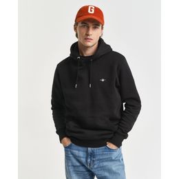 Hoodie Gant "REG SHIELD HOODIE", Herren, Gr. M, schwarz, Sweatware, Obermaterial: 80% Baumwolle, 20% Polyester, unifarben, regular fit hüftlang, elastischer Bund, Sweatshirts, mit Logostickerei auf der Brust