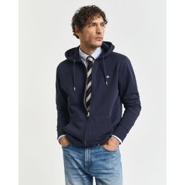 Kapuzensweatjacke Gant "REG SHIELD FULL ZIP HOODIE", Herren, Gr. 5XL, blau (evening blau), Sweatware, Obermaterial: 87% Baumwolle, 13% Polyester, unifarben, regular fit h&uuml;ftlang, elastischer Bund, Sweatjacken, mit Logostickerei auf der Brust