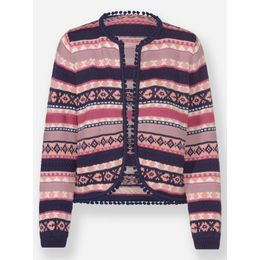 WITT Damen Strickjacke mit Bommel-Borte, marine-erika-gemustert, Gr&ouml;&szlig;e 38