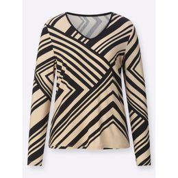 WITT Damen Langarmshirt mit Grafik-Druck, schwarz-sand-bedruckt, Gr&ouml;&szlig;e 52