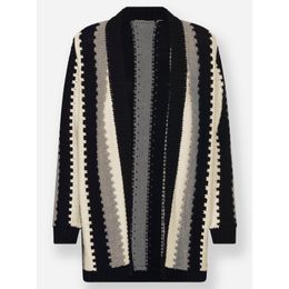 WITT Damen Longstrickjacke mit L&auml;ngsstreifen-Muster, schwarz-champagner-gemustert, Gr&ouml;&szlig;e 40