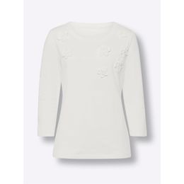 Heine Witt Damen 3/4-Arm-Shirt mit Bl&uuml;ten-Applikationen, ecru, Gr&ouml;&szlig;e 48