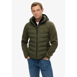Steppjacke Superdry "HOODED STORM KNIT HYBRID JKT", Herren, Gr. XXL, grün (khaki grün marl), Steppware, Obermaterial: 100% Polyester, meliert, unifarben mit Farbeinsatz, slim fit, Jacken