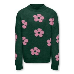 Strickpullover KIDS Only "KOGNAJA L/S FLOWER PULLOVER KNT", Jungen, Gr. 122/128, pineneedle pattern:mauve orchid flowers, Strick, Obermaterial: 55% Polyacryl, 30% Polyamid, 15% Polyester, gemustert, regular fit, Rundhals, Pullover Strickpullover