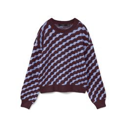 Véro Moda Rundhalspullover VERO MODA "VMLARA LS O-NECK PULLOVER GA BOO REP", Damen, Gr. L, winetasting detail:with baby lavender wave pattern, Strick, Obermaterial: 58% Polyester, 38% Polyacryl, 4% Elasthan, gemustert, regular fit, Rundhals, Rippstrickbündchen, Pullover