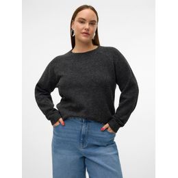 Rundhalspullover Vero Moda CURVE "VMCDOFFY LS O-NECK BLOUSE GA NOOS CUR", Damen, Gr. S, schwarz (schwarz detail:with melange), Strick, Obermaterial: 94% Polyester, 3% Elasthan, 3% Nylon, meliert, regular fit hüftbedeckend, Rundhals, Rippstrickbündchen, Pullover