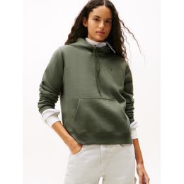 Kapuzensweatshirt Tommy Jeans "TJW REG S FLAG HOODIE", Damen, Gr. L (40), grün (pewter grün), Sweatware, Obermaterial: 80% Baumwolle, 20% Polyester, unifarben, Casual, regular fit kurz, Rippbündchen, Sweatshirts, mit Logo-Flag