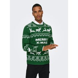 Only & Sons Strickpullover ONLY & SONS "ONSXMAS REG 5 ALLOVER CREW KNIT", Herren, Gr. L, formal garden detail:deer, Strick, Obermaterial: 100% Polyacryl, gemustert, festlich, regular fit normal, Rundhals, Rippbündchen, Pullover