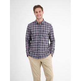 Karohemd Lerros, Herren, Gr. M, N-Gr, storm blau, Web, Obermaterial: 100% Baumwolle, kariert, normal hüftbedeckend, Rundhals, 2-Knopf-Manschette, Hemden, langarm, mit Button-Down-Kragen