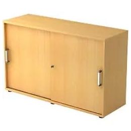 hjh OFFICE Hammerbacher Schiebetürenschrank Spanplatte 1 Fachboden abschließbar 1.200 x 400 x 748 mm Buche Braun